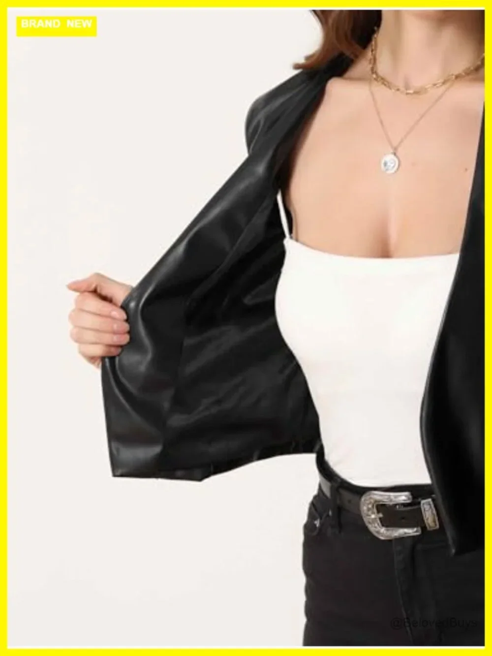 Jackets & Coats | Collarless Open Front Crop Faux Leather Moto Jacket ...